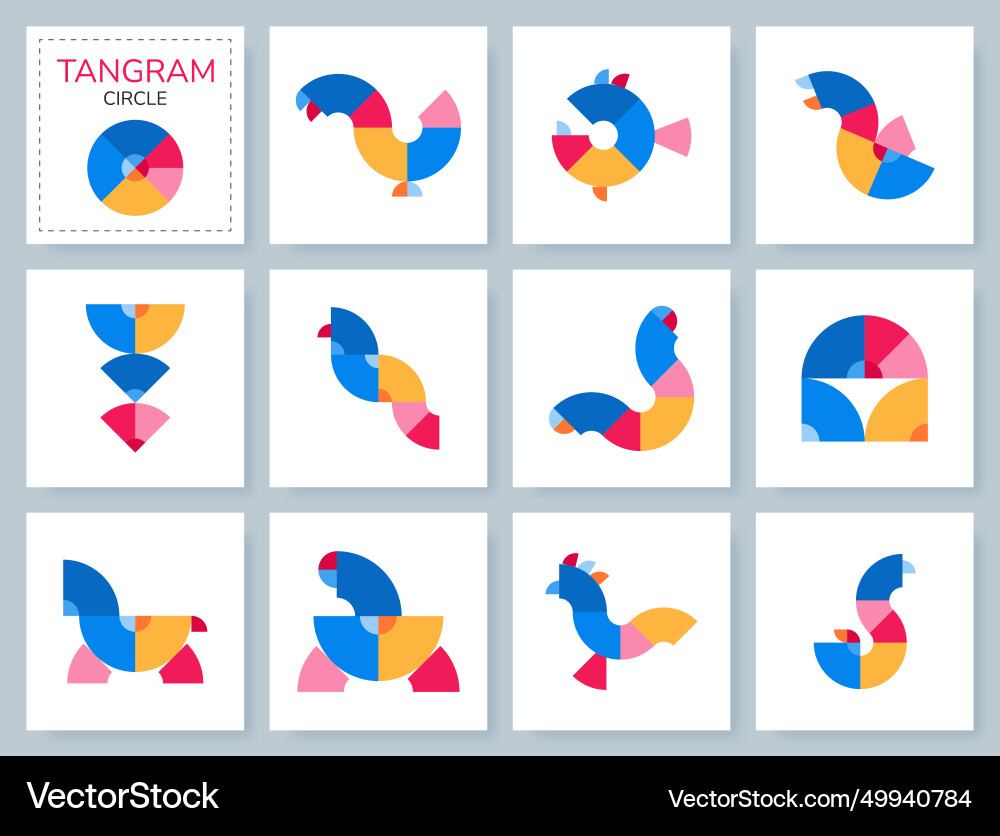 Tangram puzzle game set with objects Royalty Free Vector