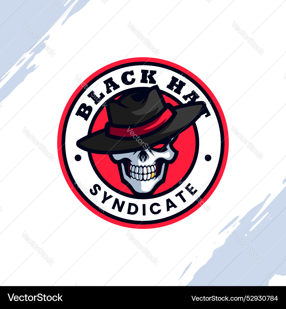 White skull wearing black fedora hat mascot logo Vector Image