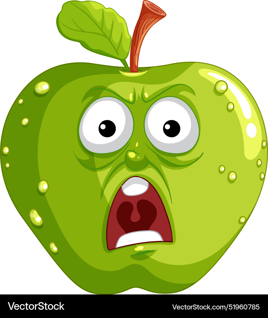A surprised green apple with expressive eyes Vector Image