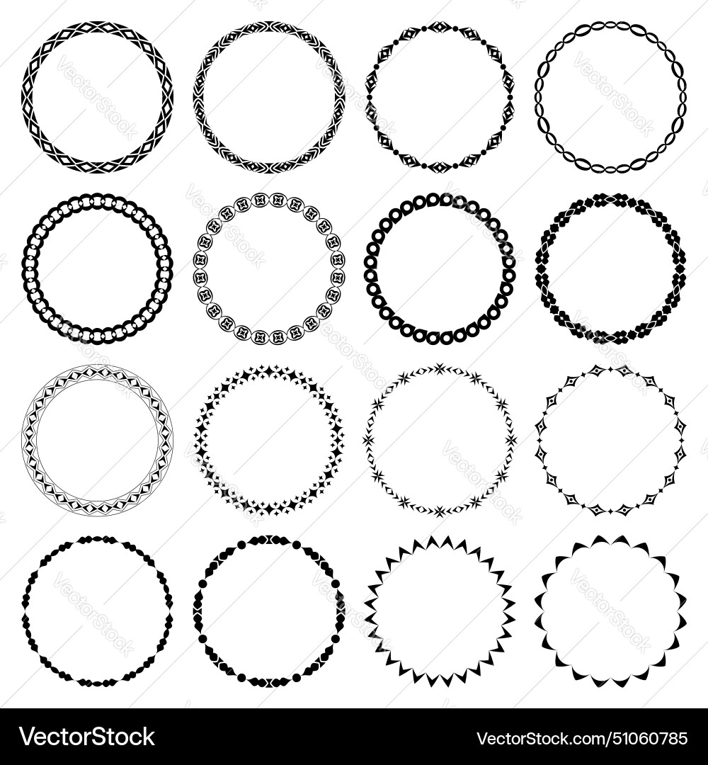 Collection of round narrow and thin black frames Vector Image