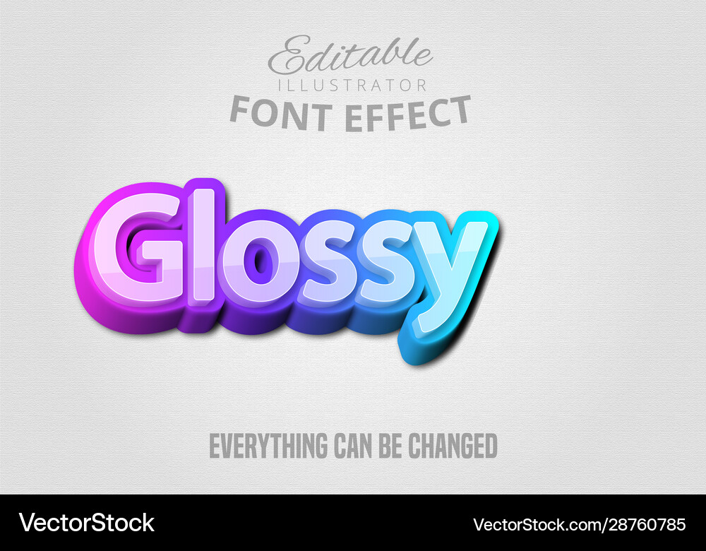 Glossy text editable font effect Royalty Free Vector Image