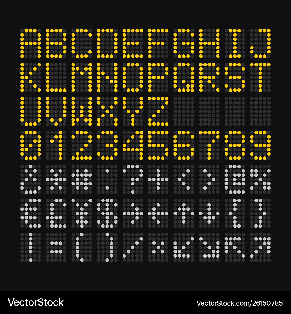 Led digital font on black background for airport Vector Image