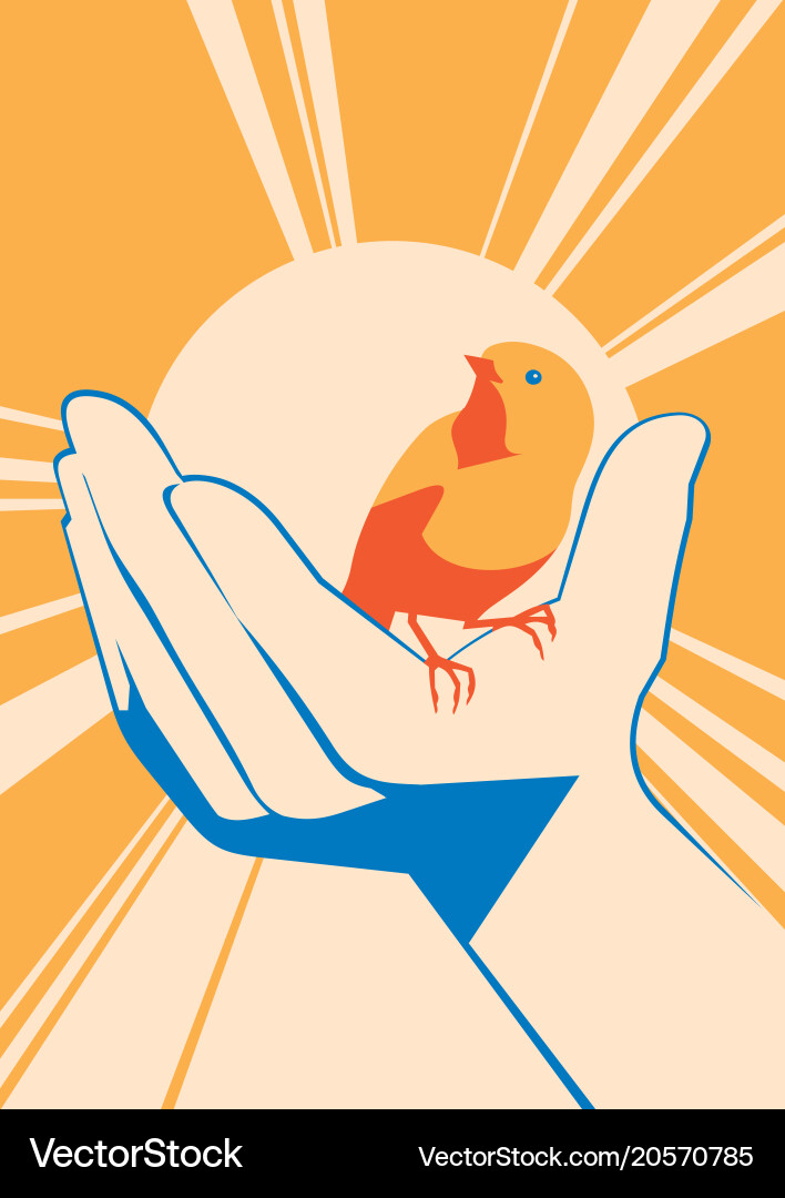 Little bird in hand flat Royalty Free Vector Image