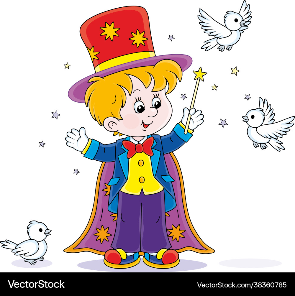 Little boy illusionist with a magic wand and hat Vector Image