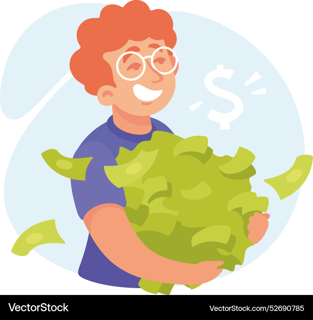 Rich man character with green money banknotes Vector Image