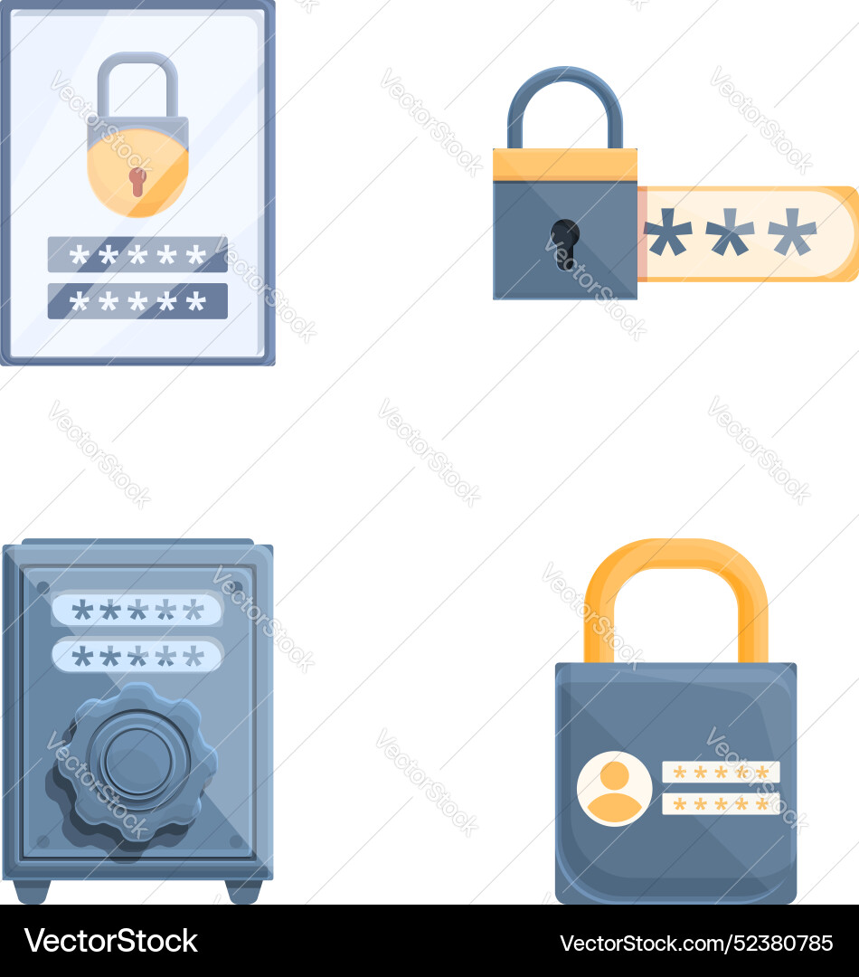 Safety access icons set cartoon security Vector Image