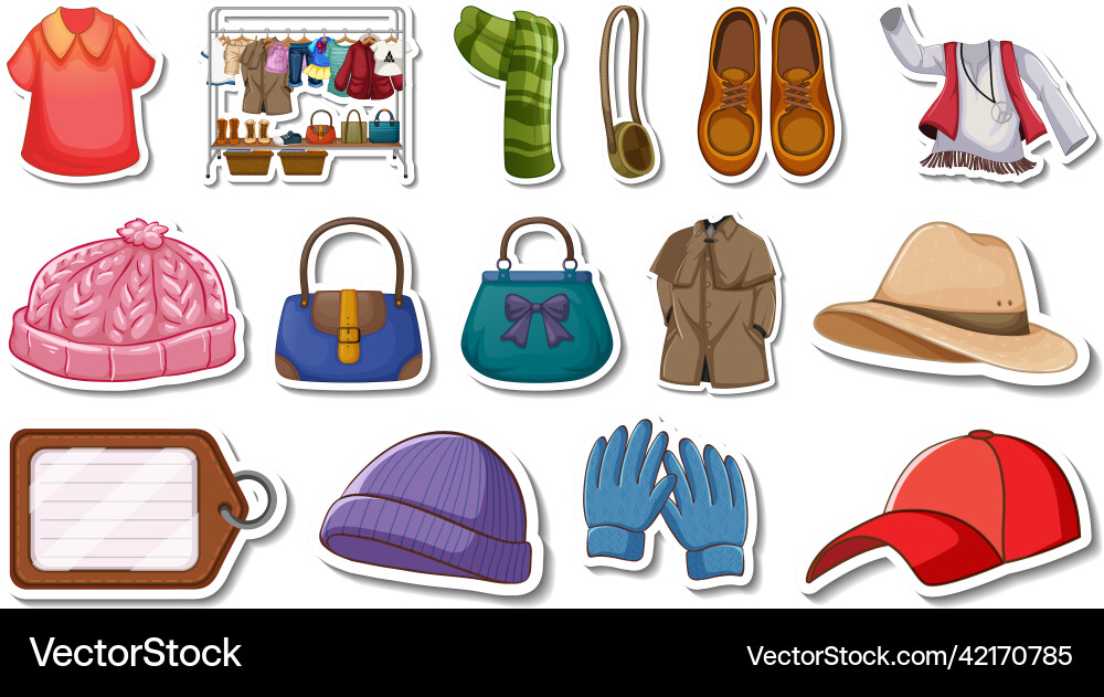 Sticker set of clothes and accessories Royalty Free Vector