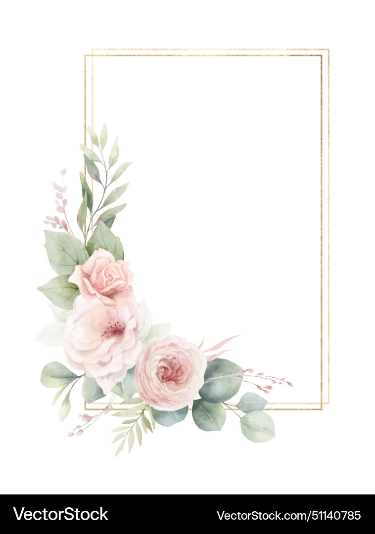 Watercolor Floral Frame - Dusty Pink Roses Vector Image