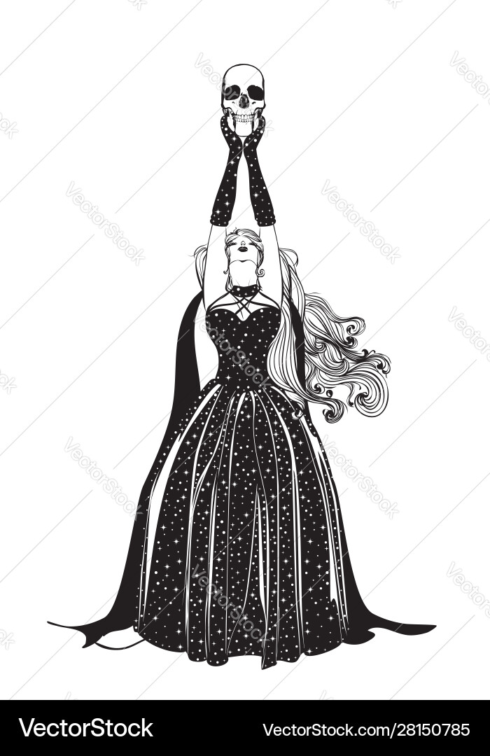 Witch and human skull Royalty Free Vector Image