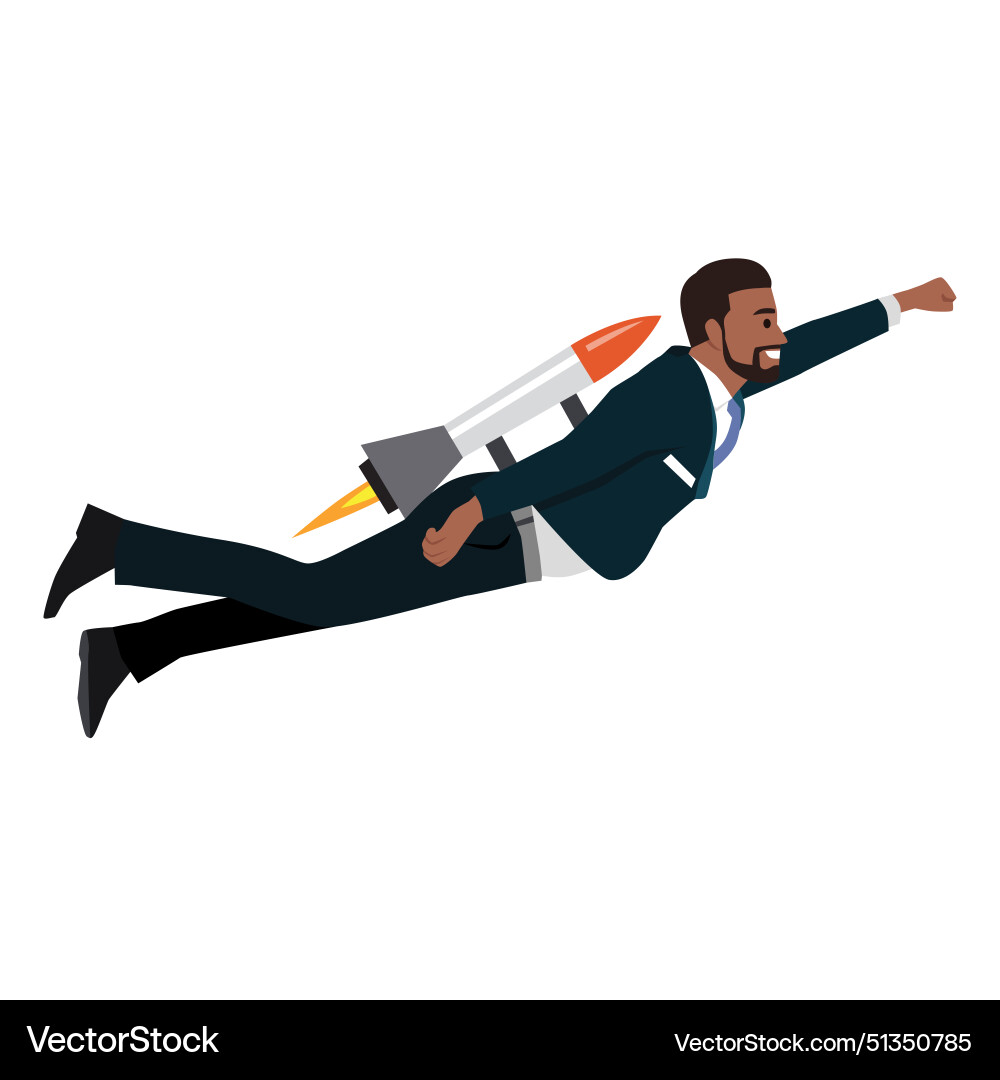 Young black businessman flying with jet pack Vector Image