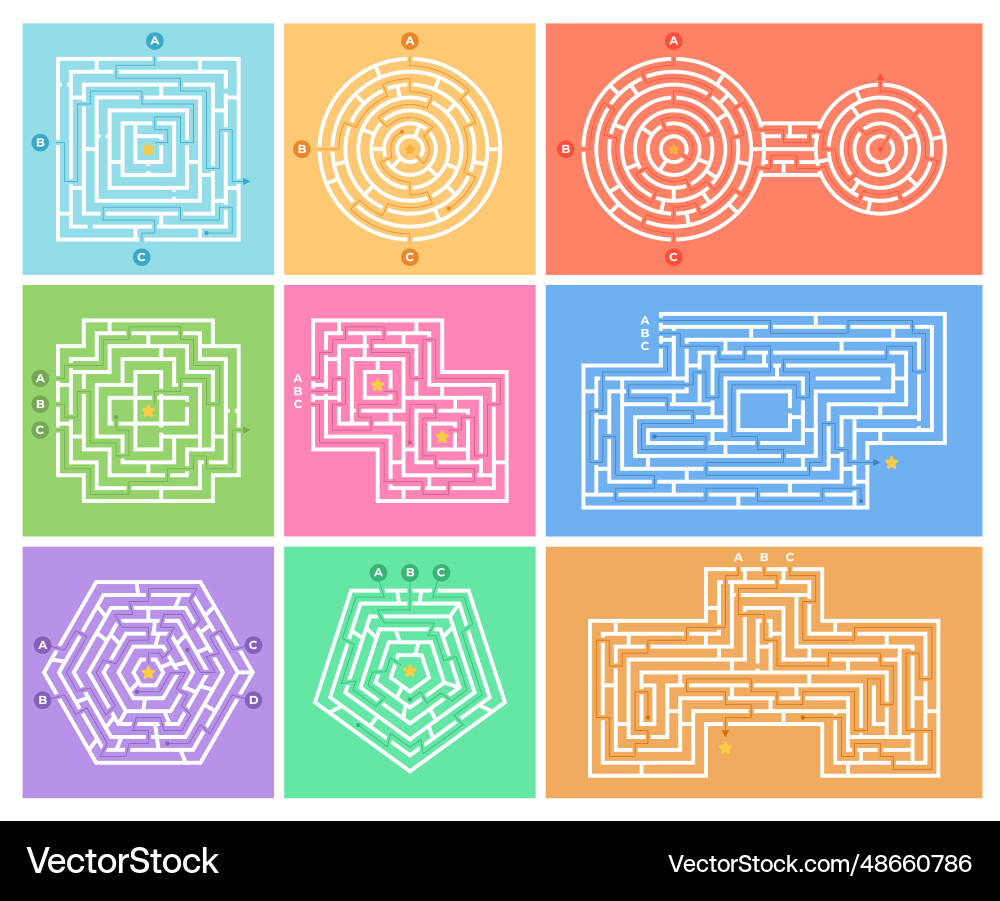 Different types of labyrinths finding the right Vector Image