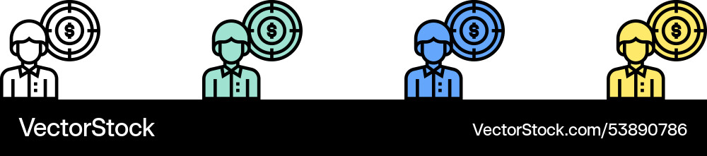 Target icon outline green blue and yellow style Vector Image