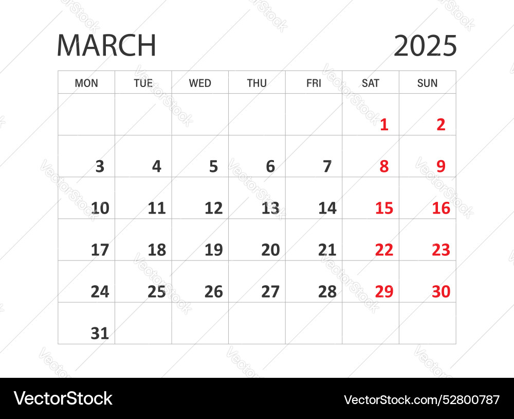 Calendar march 2025 icon in flat style planner Vector Image