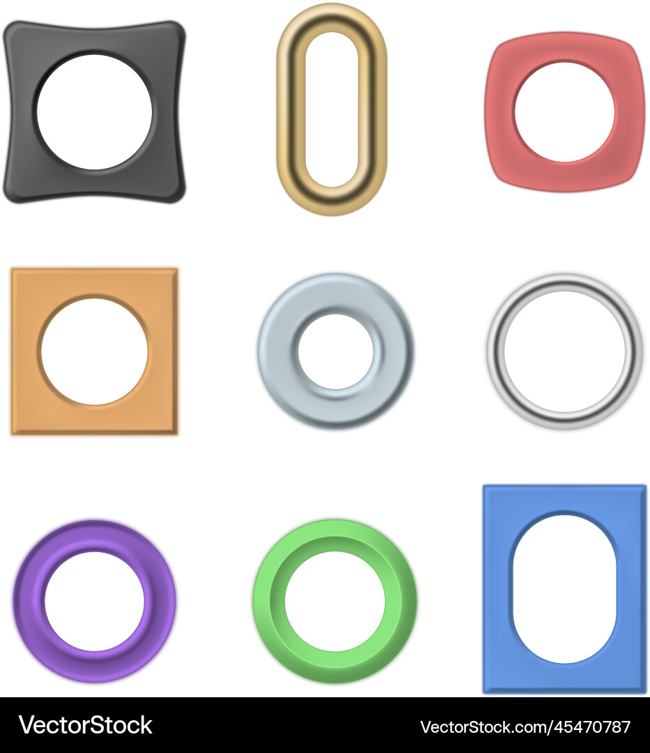 Colored eyelets circle square oval shape metallic Vector Image