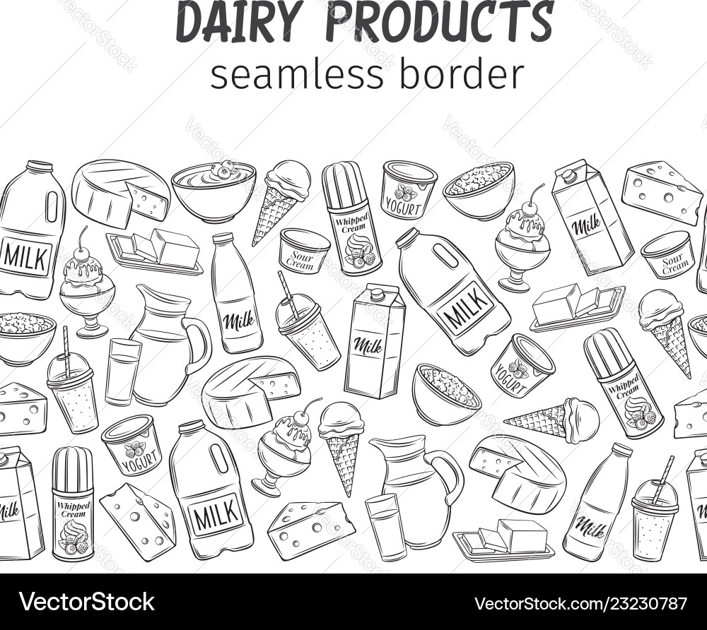 Dairy product seamless border Royalty Free Vector Image