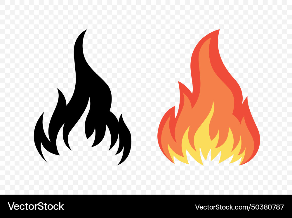 Flat fire flame icon set campfire shape Royalty Free Vector