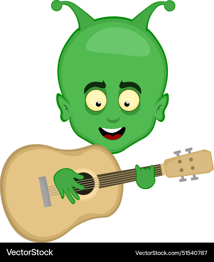 Green alien et head cartoon playing guitar Vector Image