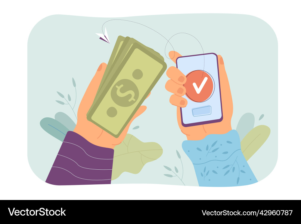 Person sending money using phone flat Royalty Free Vector