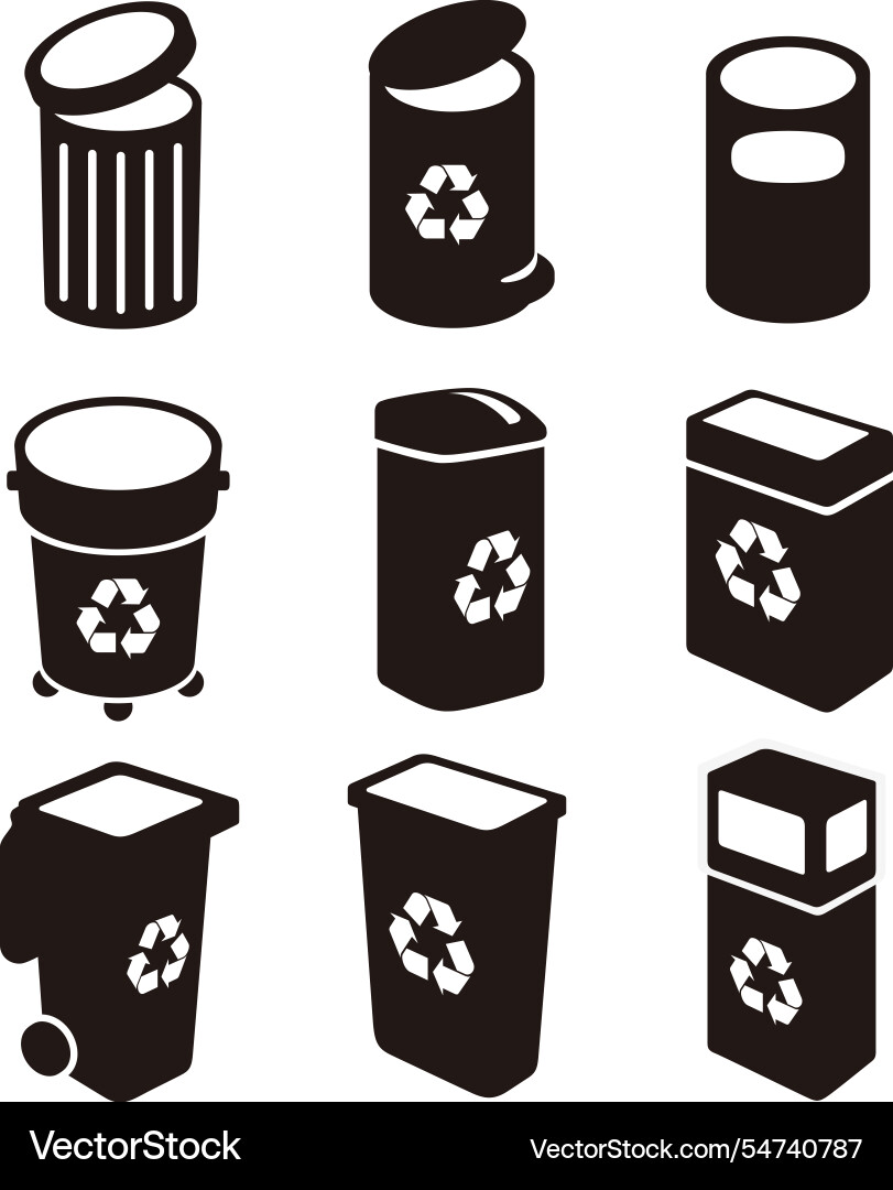 Trash cans garbage and recycling can icons Vector Image