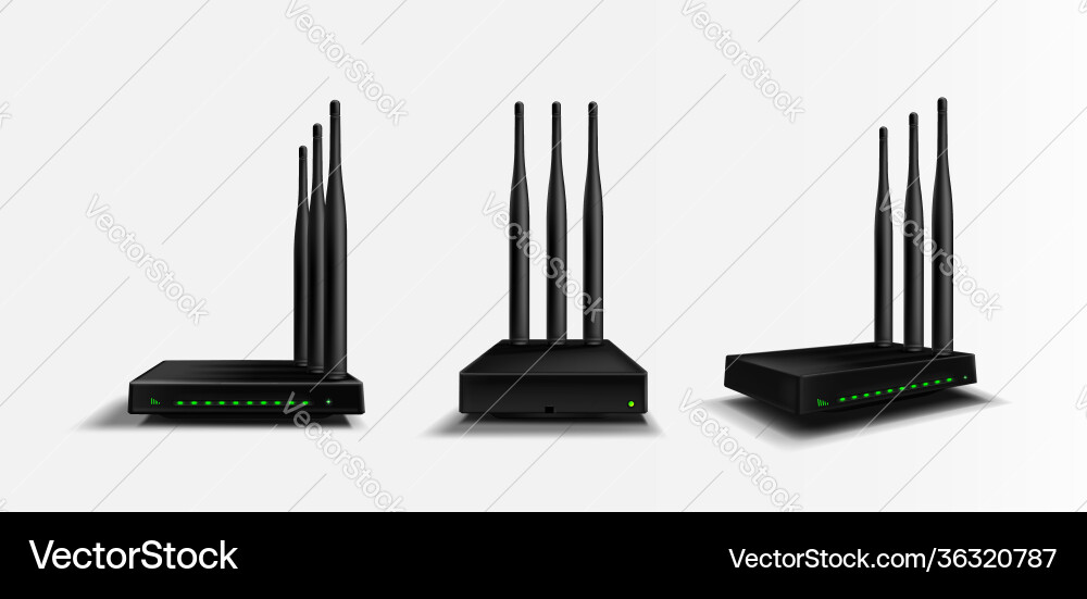 Wifi router front angle and side view mockup Vector Image