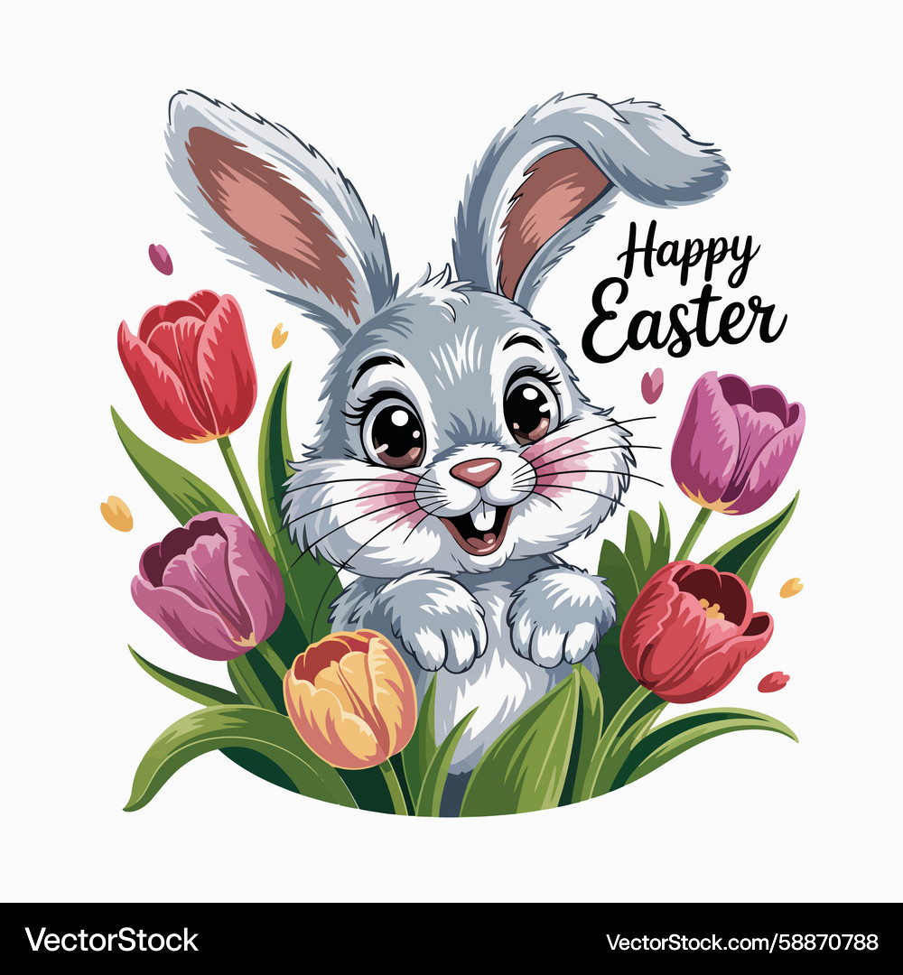 Adorable easter bunny surrounded by colorful – Royalty-Free Vector ...