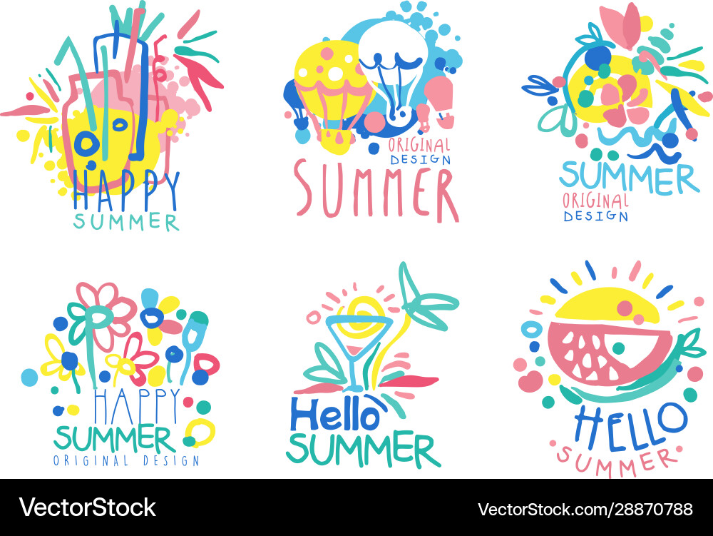 Happy summer original design labels collection Vector Image