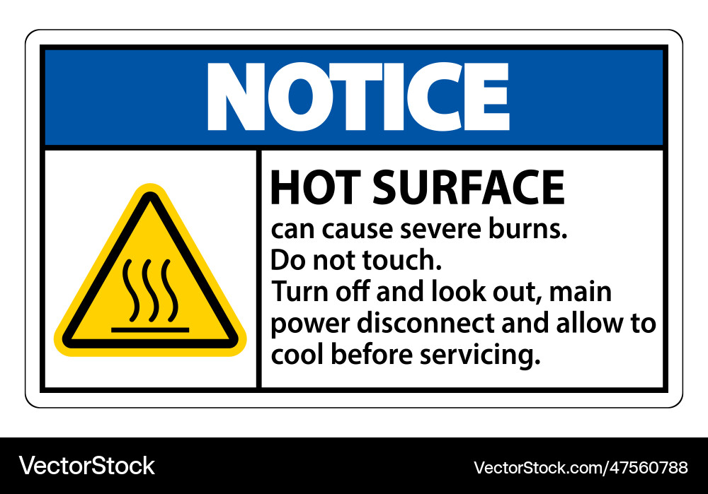 Notice hot surface sign on white background Vector Image