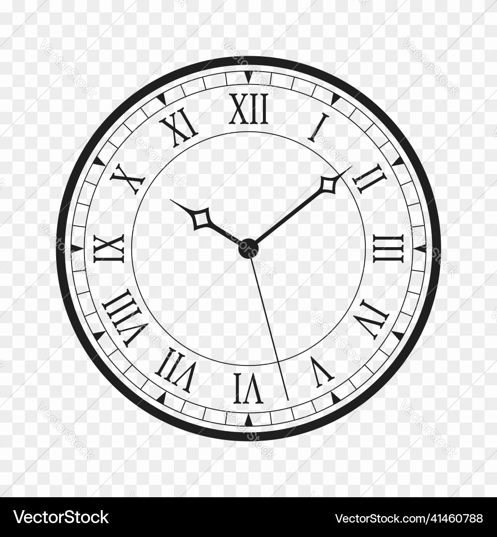 Vintage clock with roman numerals isolated Vector Image