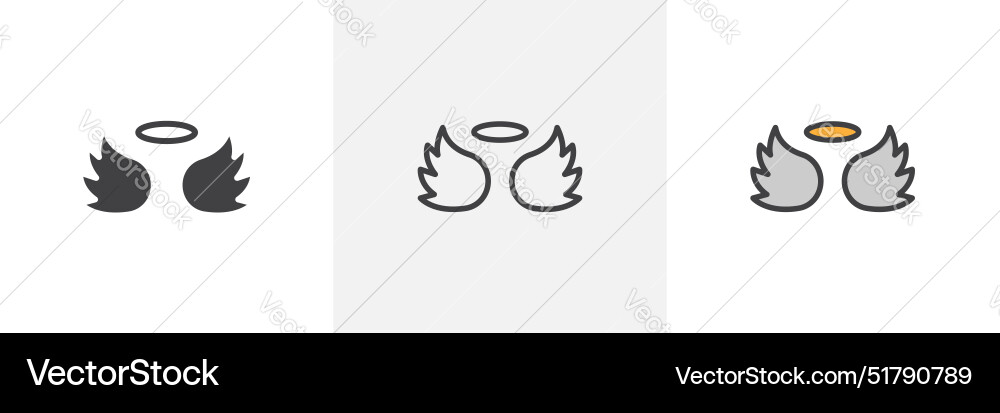 Angel icon set black filled and outlined style Vector Image