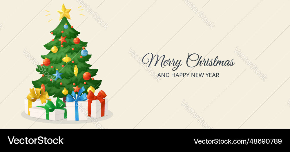 Cartoon Christmas Tree with Presents Royalty Free Vector