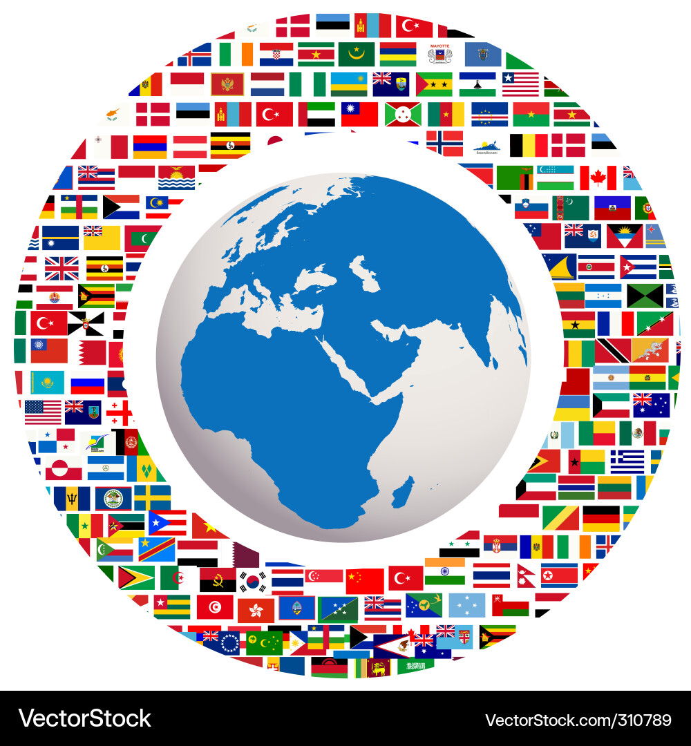 Earth globe with all flags Royalty Free Vector Image