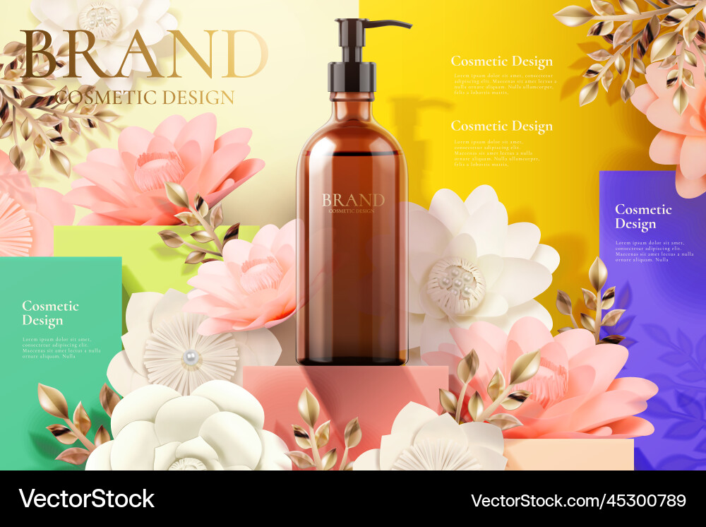 Pump bottle ads with paper flowers Royalty Free Vector Image