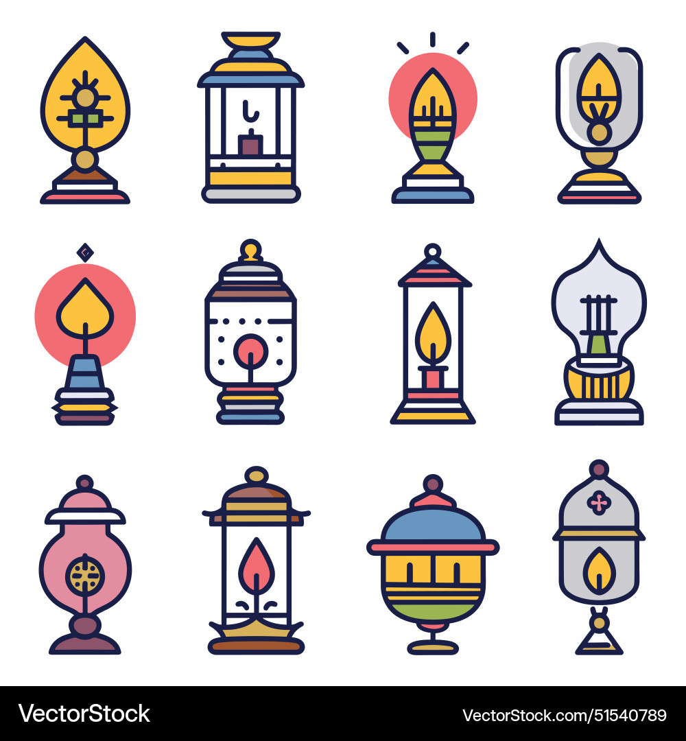 Set colorful lanterns lamps Royalty Free Vector Image