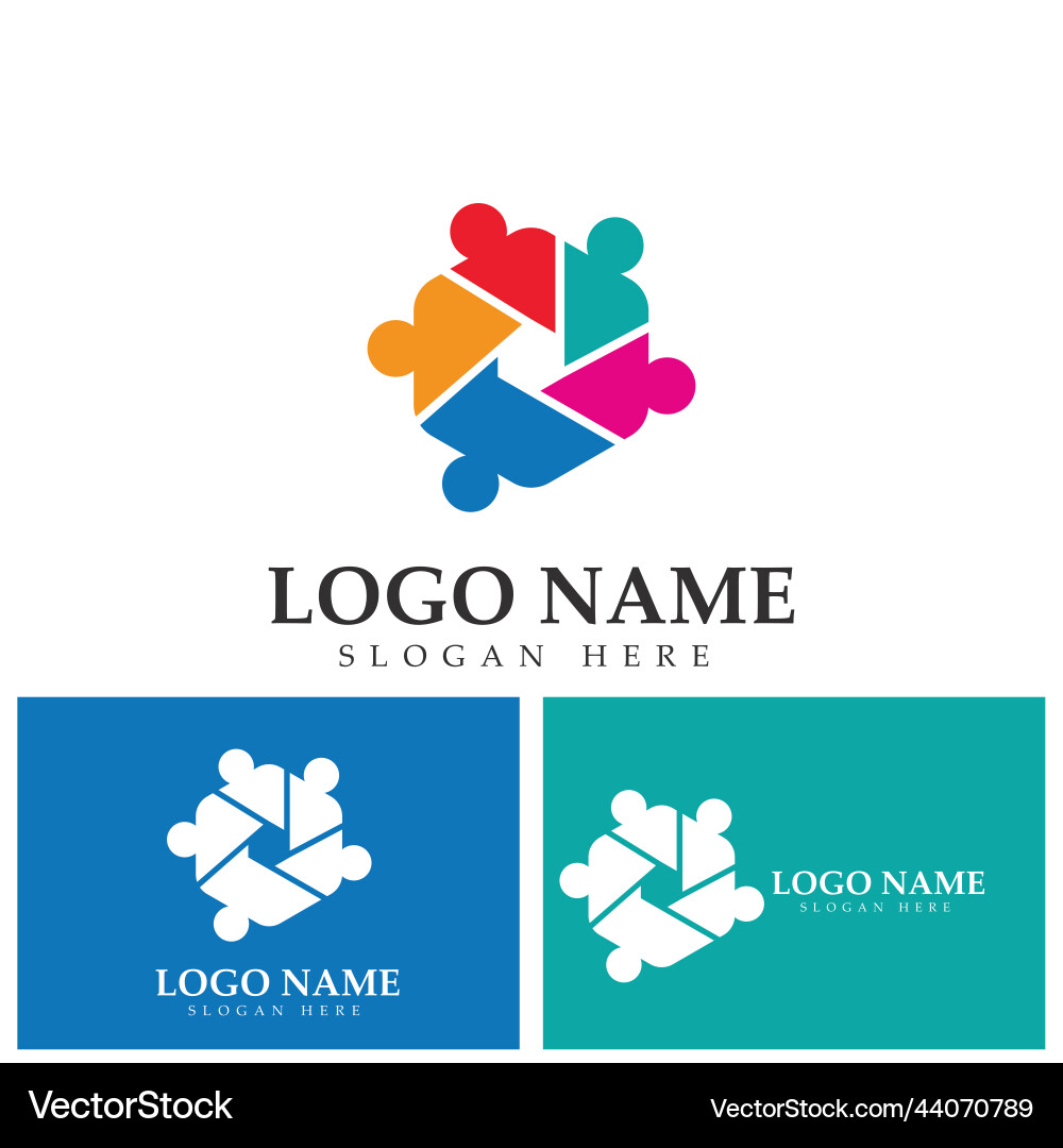 Teamwork connecting people hexagon concept logo Vector Image