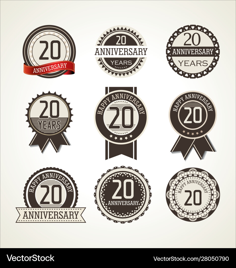 Anniversary retro badges 20 years Royalty Free Vector Image