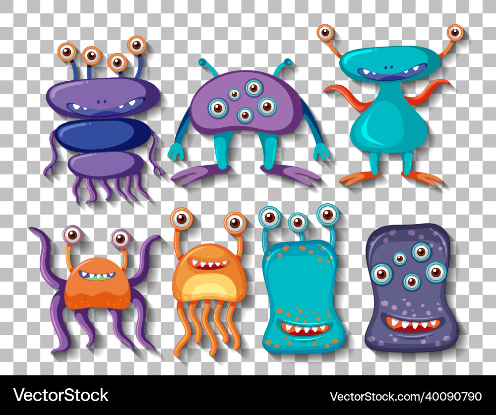 Different aliens or monster on transparent Vector Image