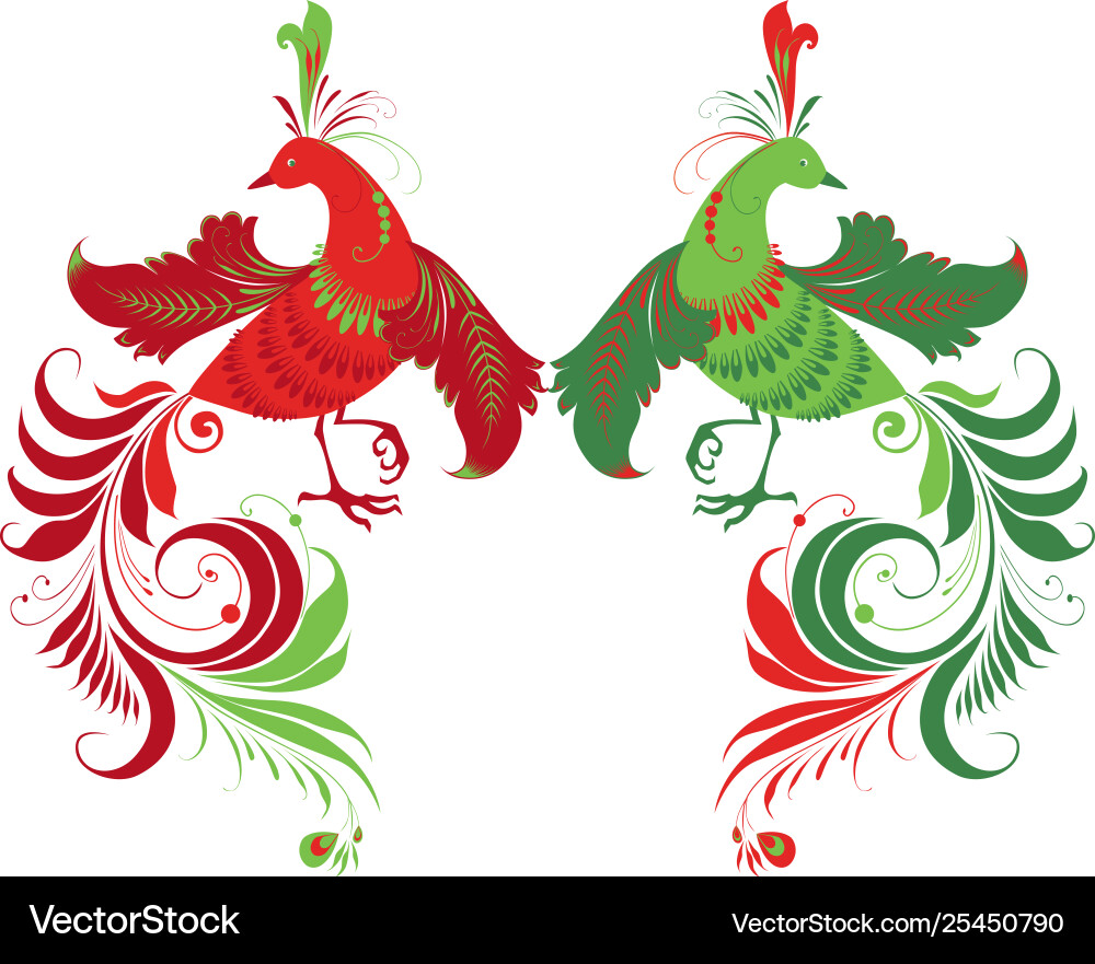 Drawing decorative fabulous birds Royalty Free Vector Image