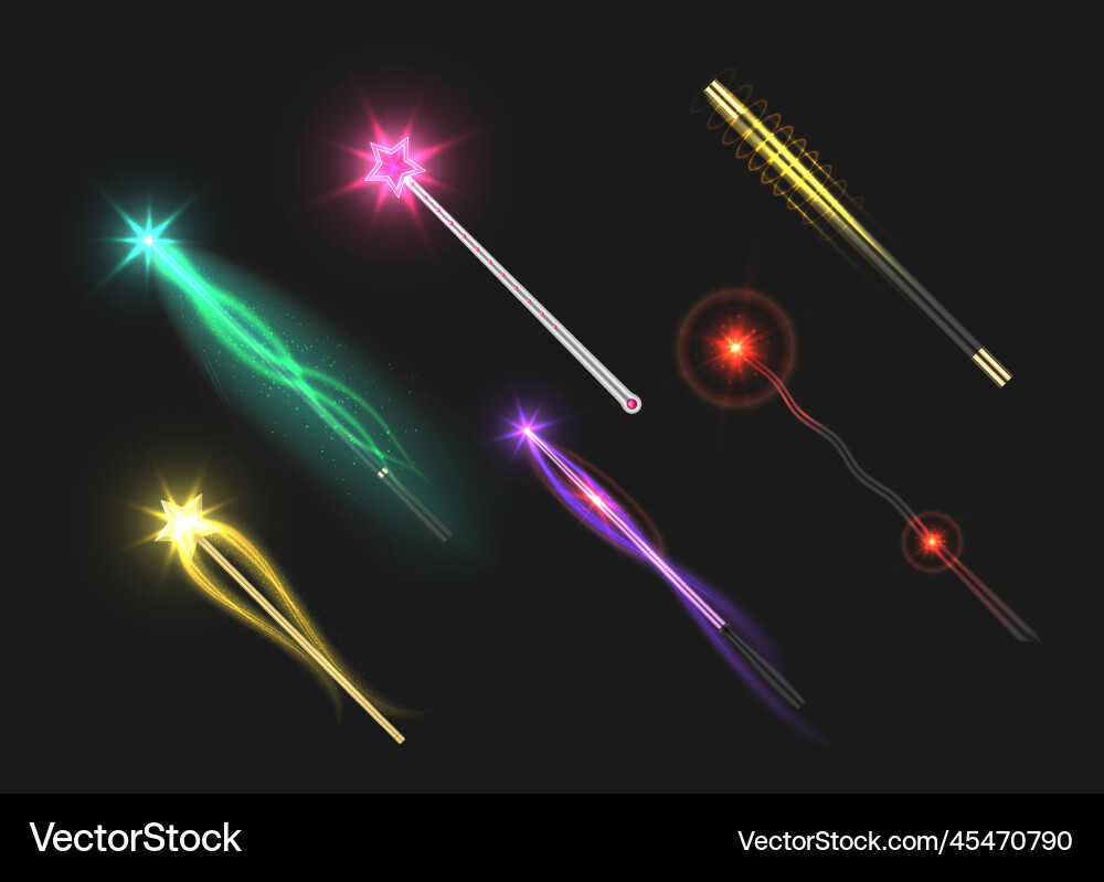 Illuminated magic wands spells shiny fire trail Vector Image