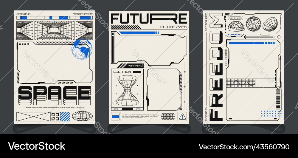 Posters with hud elements and empty frames Vector Image