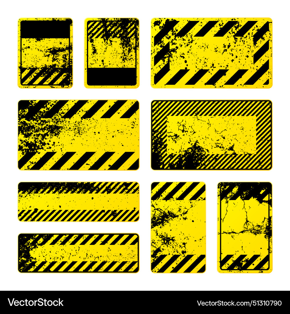 Various yellow grunge warning signs with diagonal Vector Image