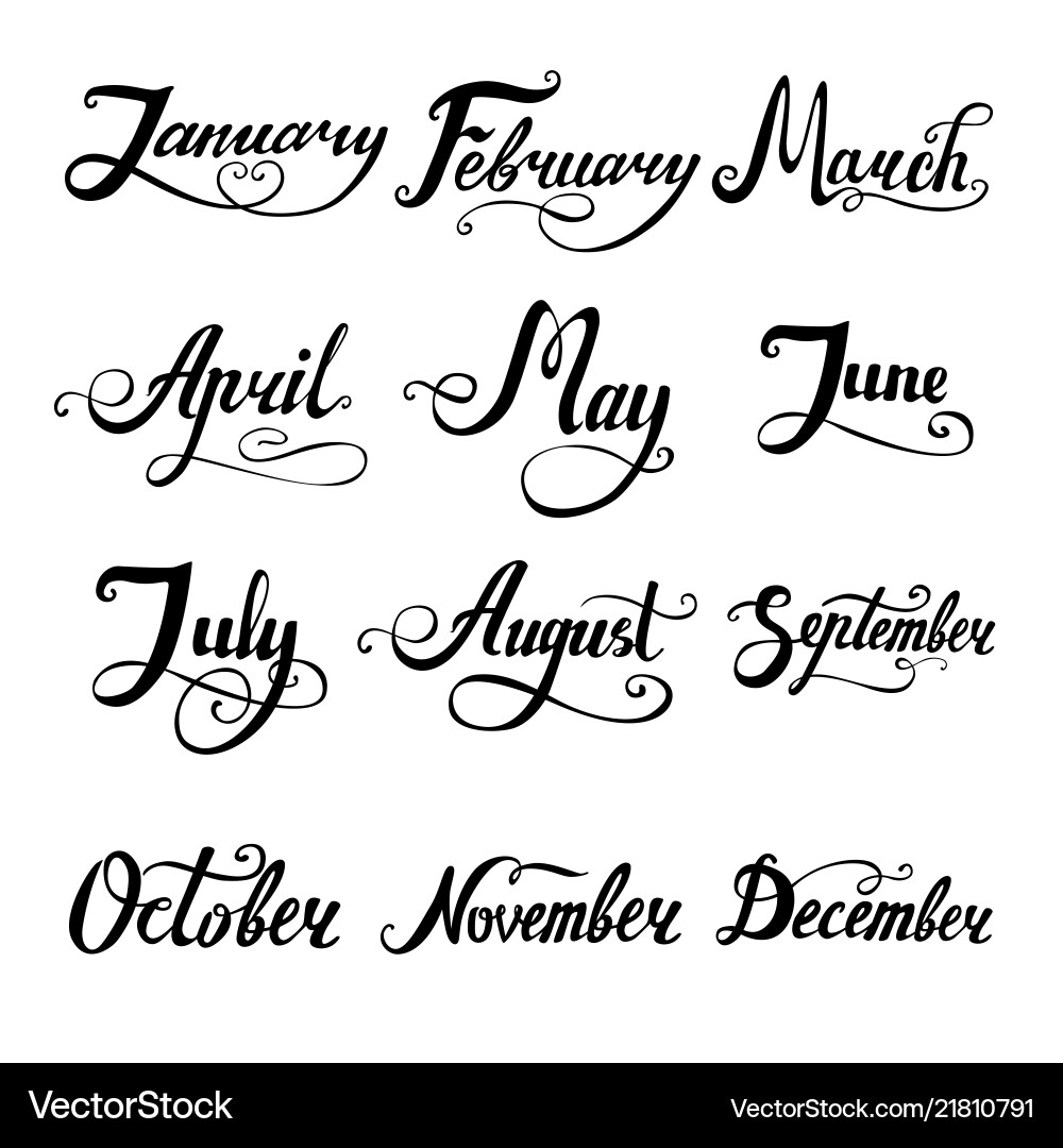 12 months lettering set for calender Royalty Free Vector