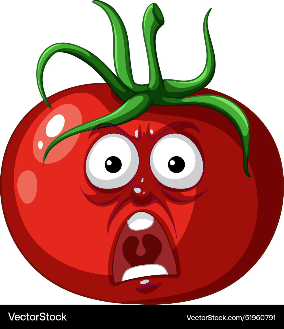 A surprised tomato with expressive eyes and mouth Vector Image