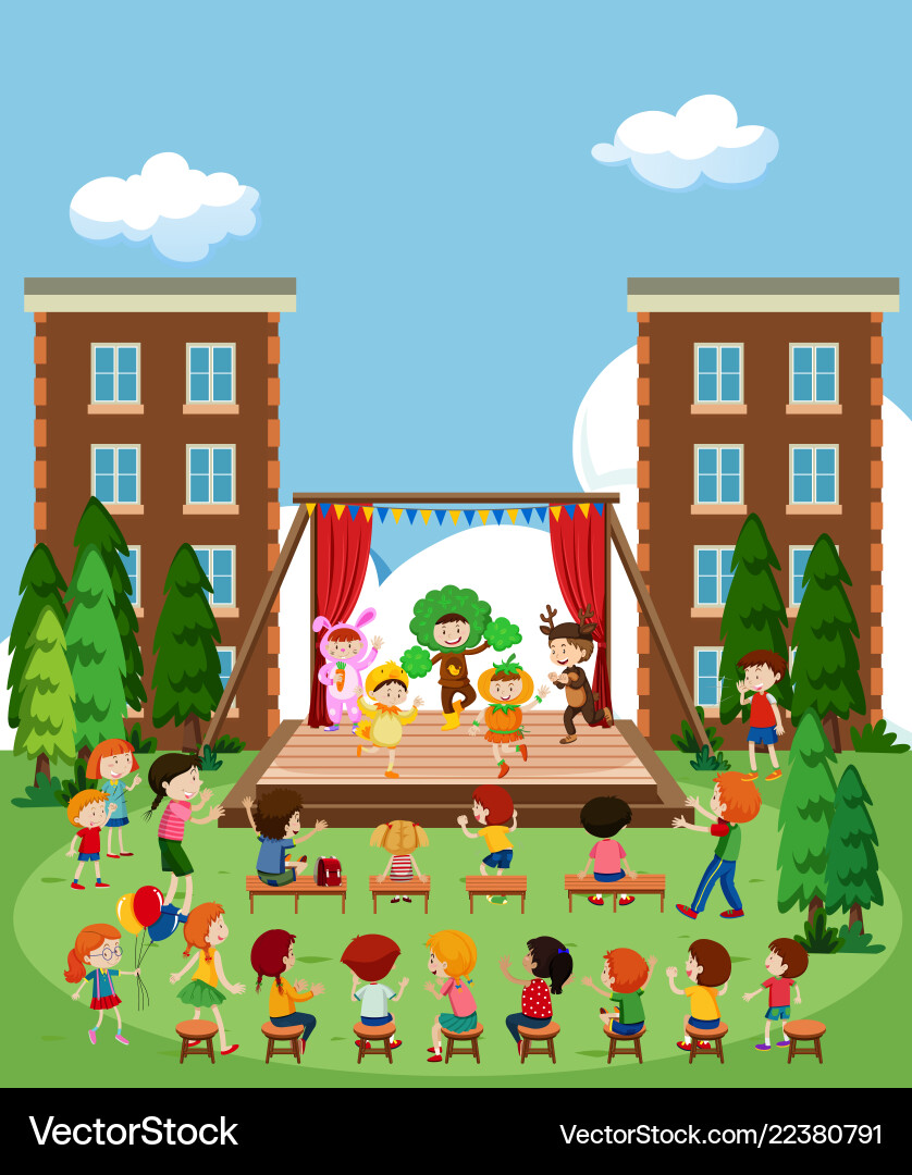Children performing on stage Royalty Free Vector Image