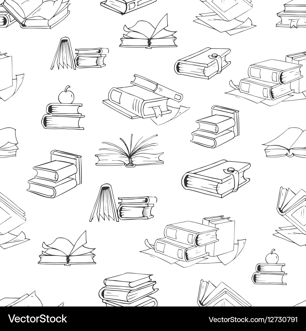 Doodle library book seamless pattern Royalty Free Vector
