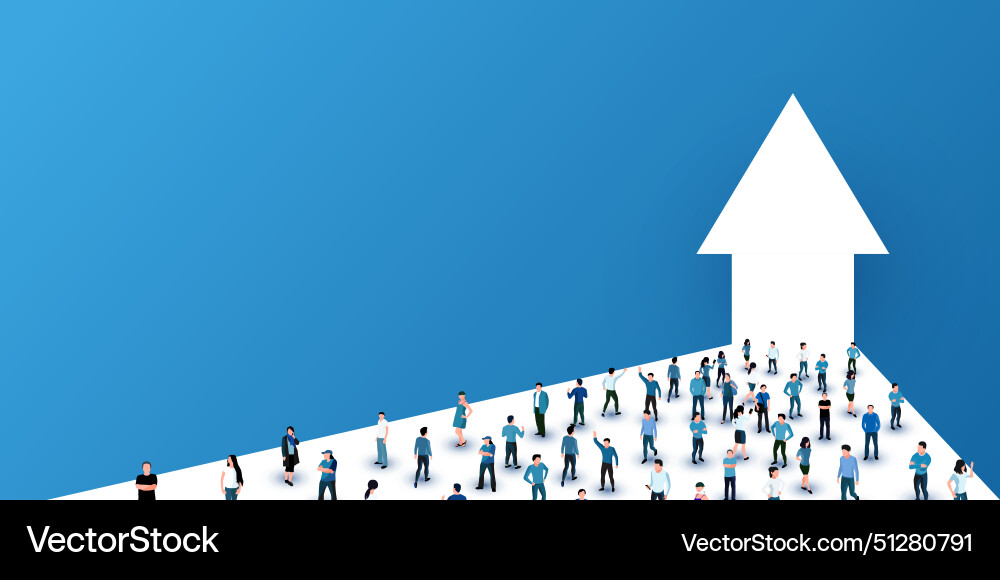 Large group of people stand in front arrow Vector Image