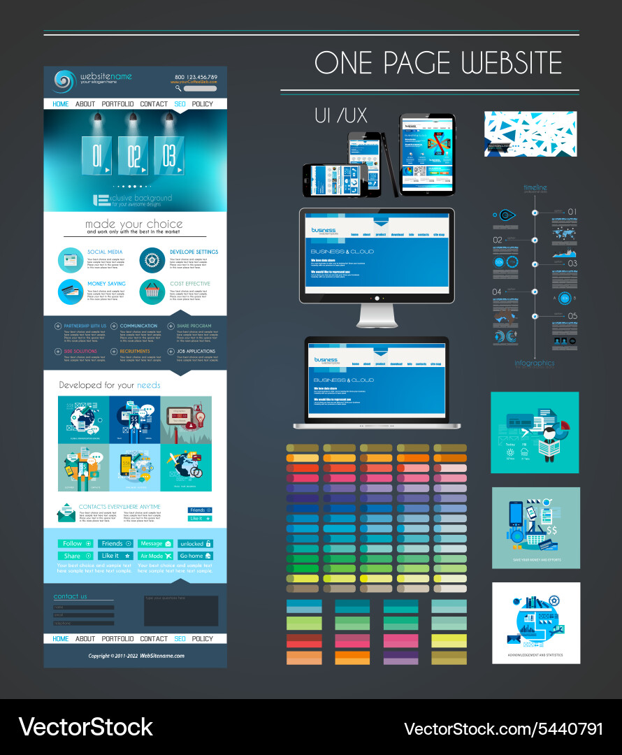 One page website flat ui ux design template Vector Image