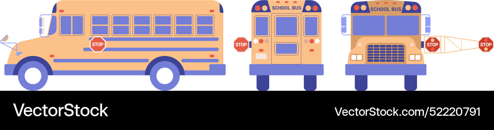 School bus flat set long stop sign Royalty Free Vector Image