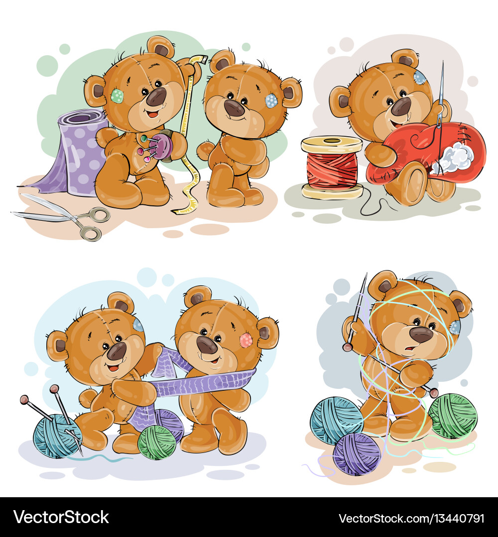 Set of clip art teddy Royalty Free Vector Image