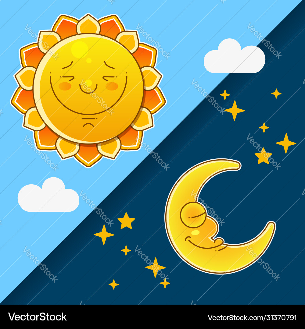 Split-screen showing sun and moon Royalty Free Vector Image