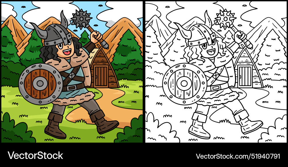 Viking with mace and shield coloring Royalty Free Vector